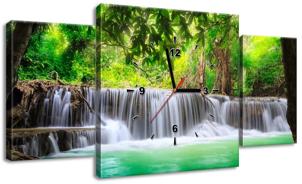 Gario Obraz s hodinami Thajsko a vodopád v Kanjanaburi - 3 dílný Rozměry: 90 x 70 cm