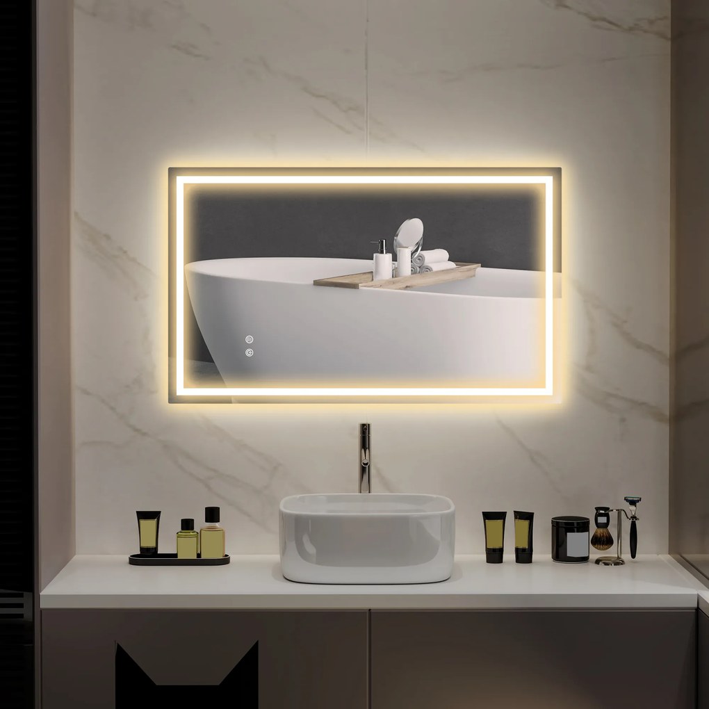 HOMCOM LED koupelnové zrcadlo, nastavitelná jasnost, funkce proti zamlžení, vodotěsné
