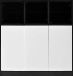Aosom Kuchyňská skříňka s LED osvětlením, 3 skleněné dveře, 3 bílé dveře a 14 přihrádek, 100x40x105 cm, bílá
