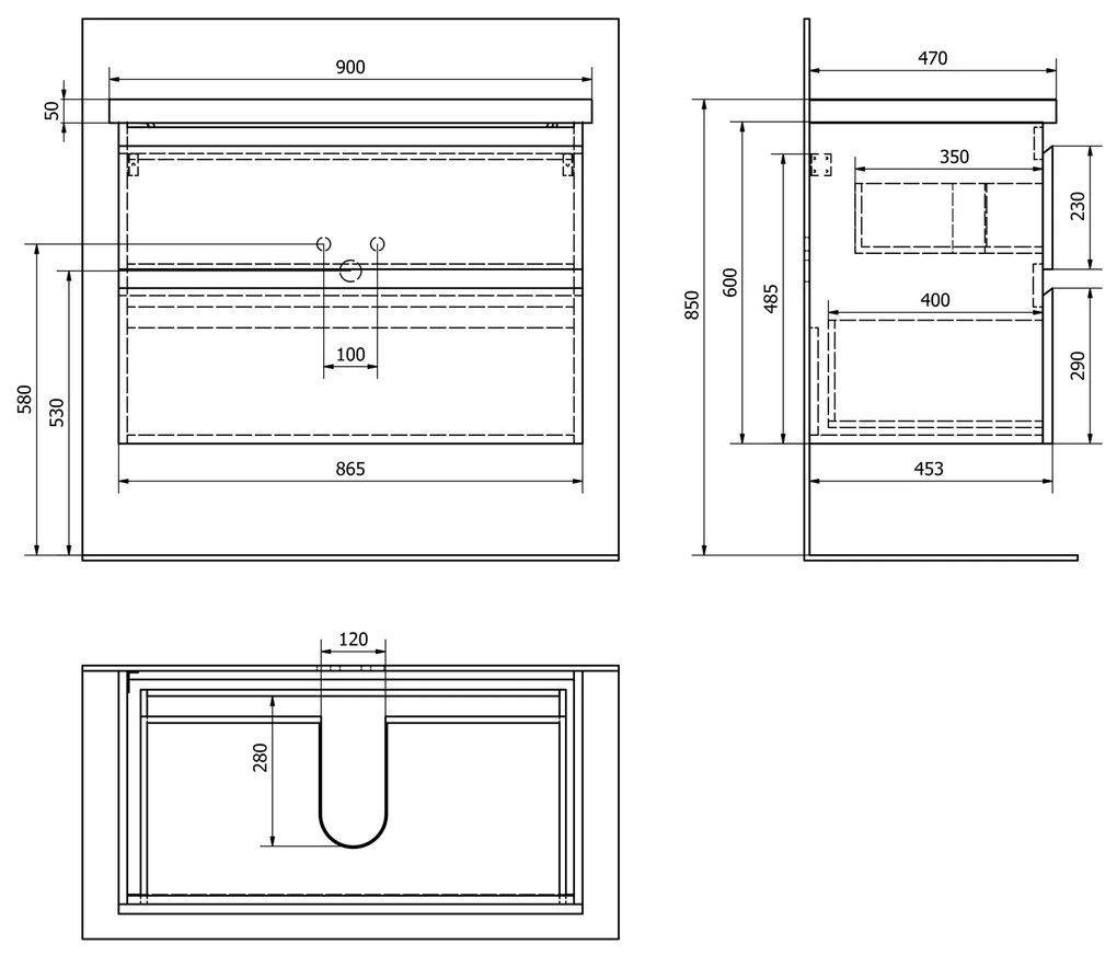 Sapho, ALTAIR umyvadlová skříňka 86,5x60x45cm, bílá