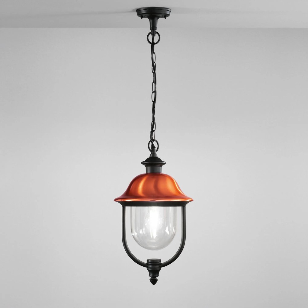 FAN LANT-VENEZIA-S1 Závěsné venkovní svítidlo VENEZIA černá/měď, 1xE27, IP44, 25 x 110 cm - FANEUROPE