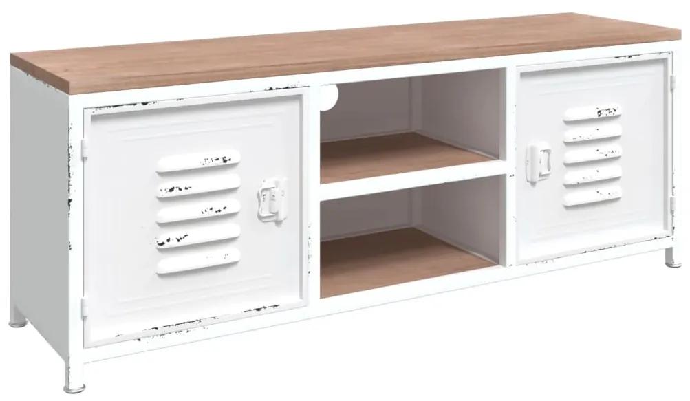 vidaXL TV skříňka bílá 110 x 30 x 40 cm železo a masivní jedlové dřevo