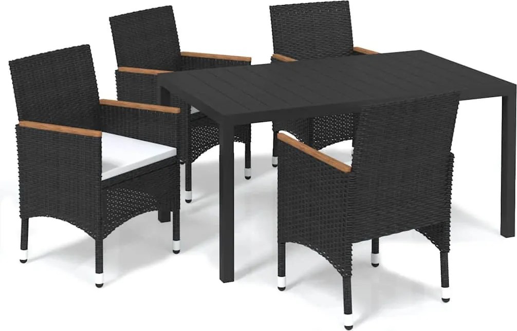 5dílný zahradní jídelní set s poduškami polyratan černý 3095017