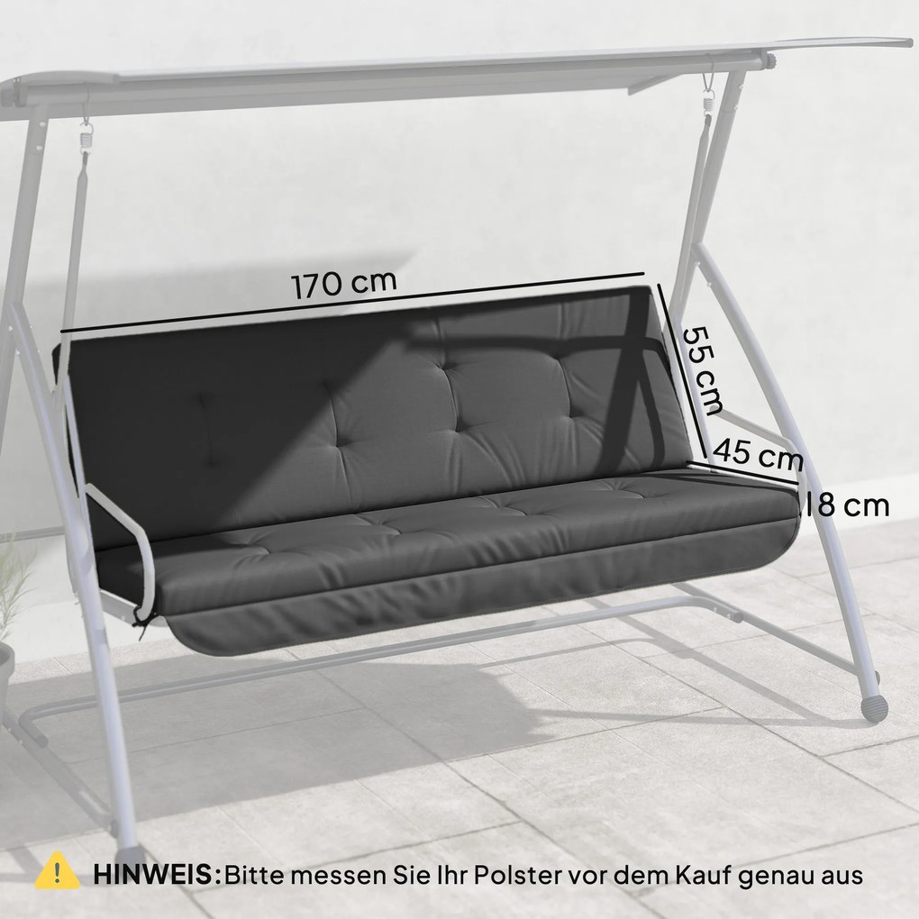 Sada polštářů Outsunny pro hollywoodskou houpačku 170 cm, polštář na židli a polštář na opěradlo, polštář na zahradní houpačku, tmavě šedá, pohodlná …