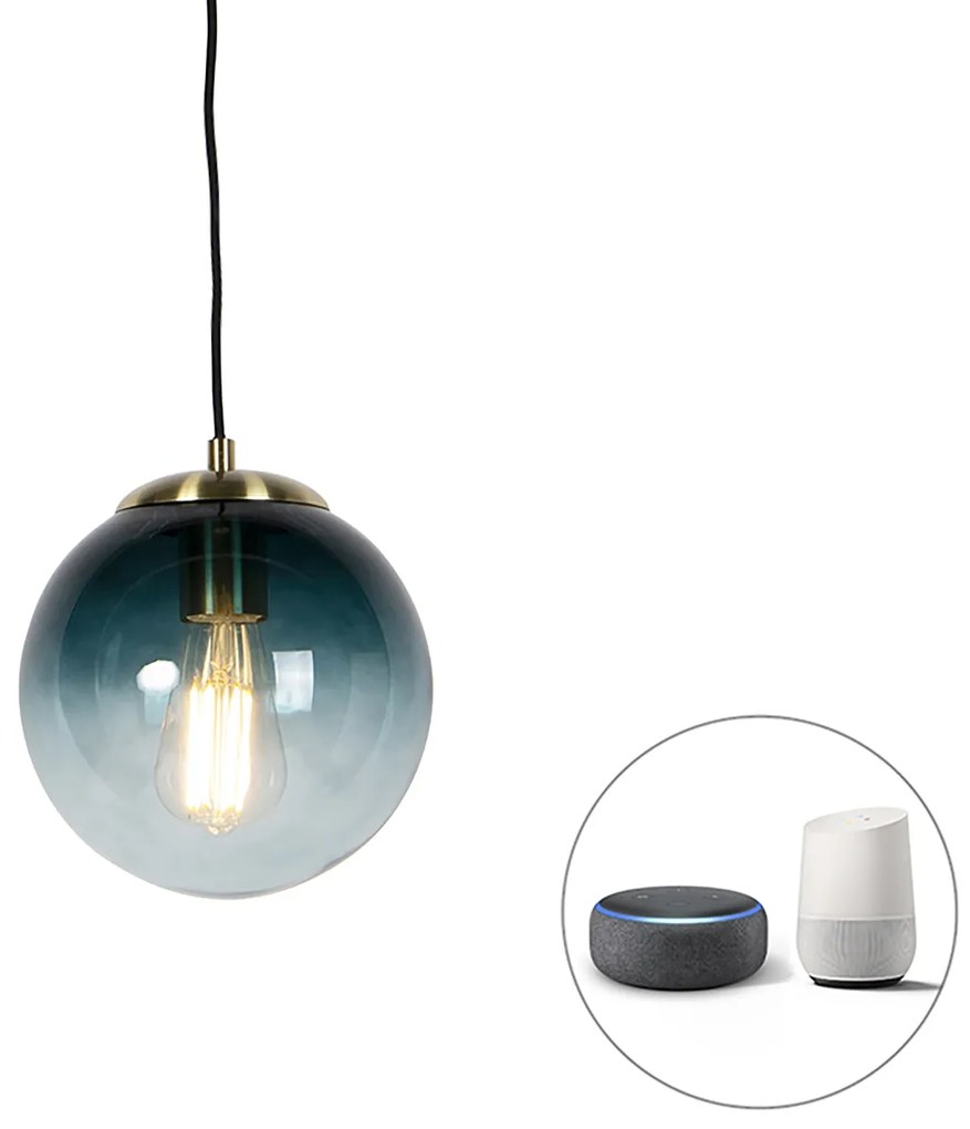 Chytrá závěsná lampa mosaz s oceánově modrým sklem 20 cm včetně WiFi ST64 - Pallon