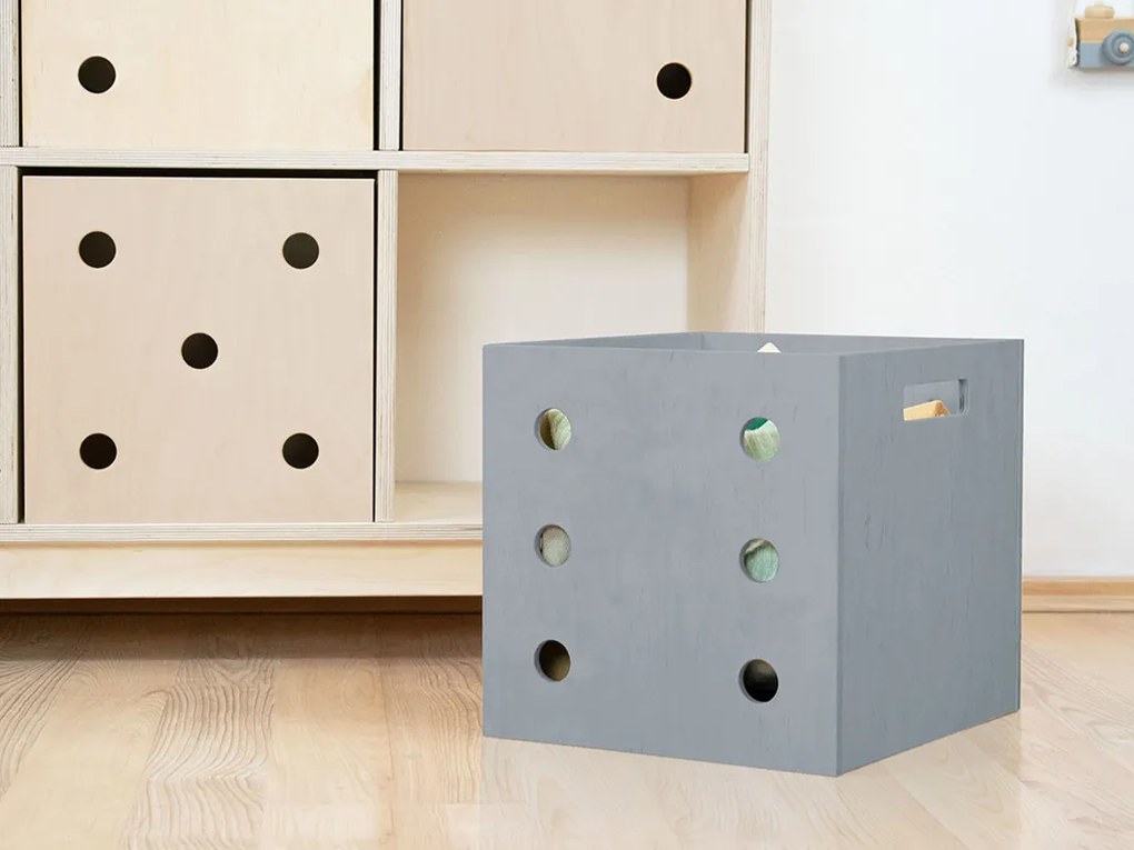Benlemi Dřevěný úložný box DICE s čísly ve stylu hrací kostky Zvolte barvu: Tmavě šedá, Zvolte variantu: Pětka