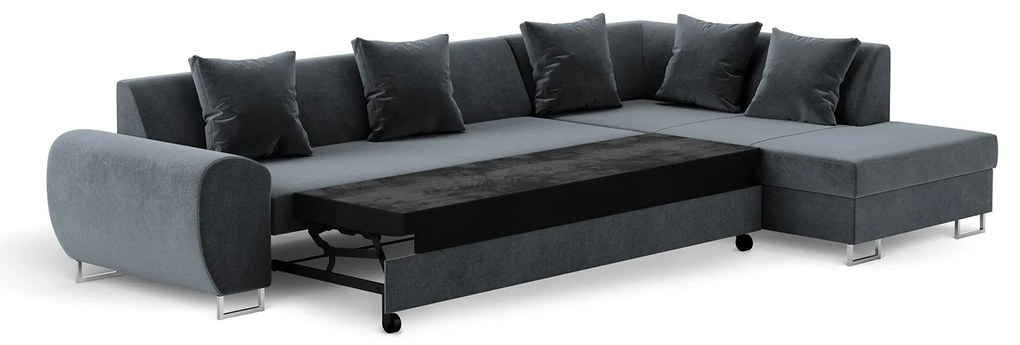 KOOKO HOME Rohová rozkládací sametová pohovka s úložným prostorem Adagio XL pravý roh