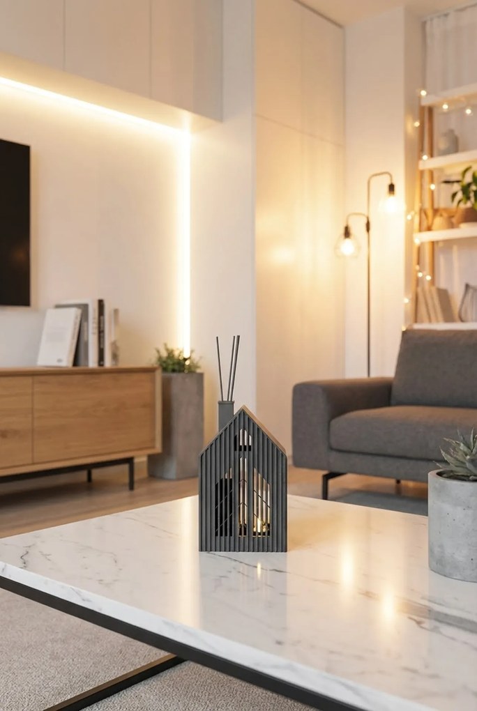 DOMEČEK CASETTA - Aroma difuzér a LED svíčka , černá
