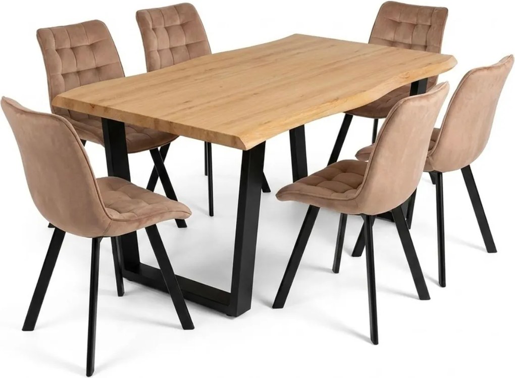 Vikio Jídelní set pro 6 osob 160x90 cm dub noha U béžová židle VJS156-6BE-S