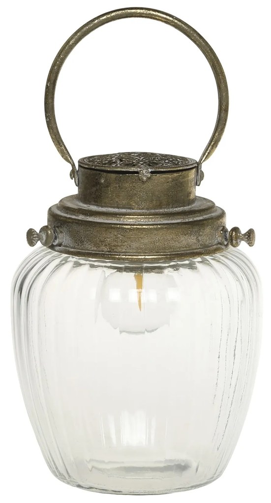 Chic Antique Lucerna s časovačem Antique Brass 29 cm, čirá barva, sklo, kov