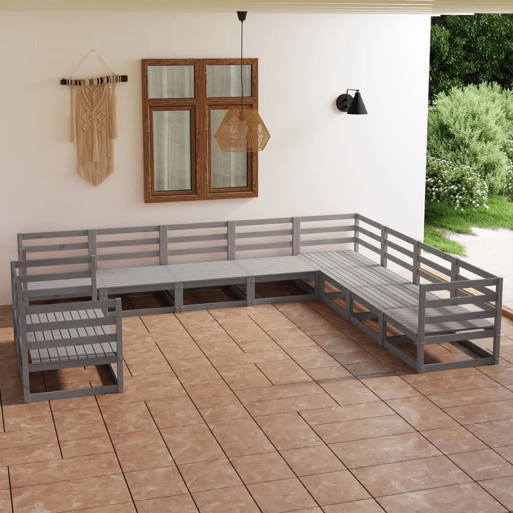10dílná zahradní sedací souprava šedá masivní borovice 3075926