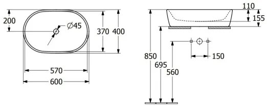 Villeroy & Boch 5A266001 - Umyvadlo na desku ARCHITECTURA 60x40 cm keramika/bílá