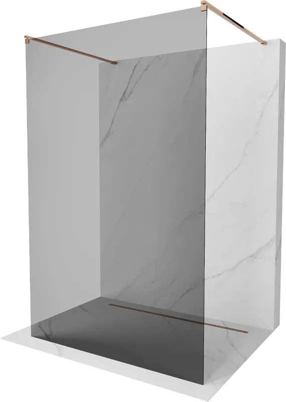 Mexen Kioto, průchozí sprchová zástěna 100 x 200 cm, 8mm šedé sklo, 2x růžové zlato stabilizační rozpěra, 800-100-002-60-40