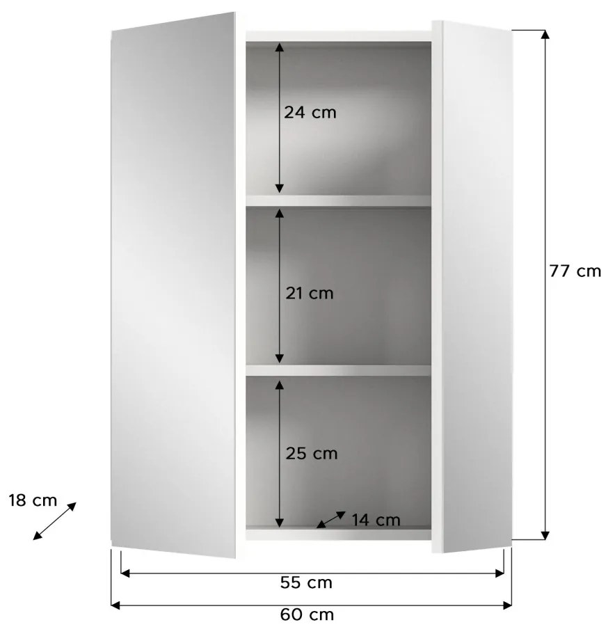 Koupelnová zrcadlová skříňka Vira, 60 cm, bílá
