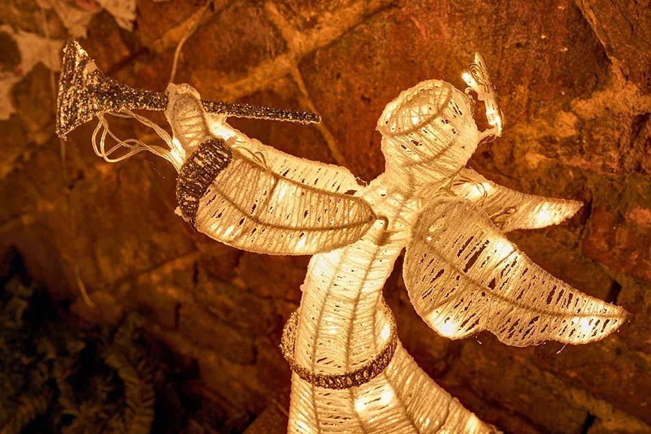 3D LED svítící anděl venkovní s trubkou 50 cm, teple bílý, na baterie, IP44