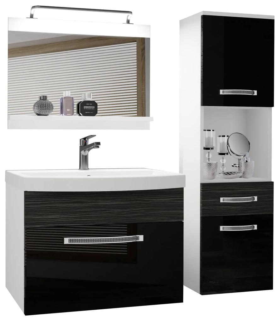 Koupelnový nábytek Belini Premium Full Version černý lesk / královský eben + umyvadlo + zrcadlo + LED osvětlení Glamour 56