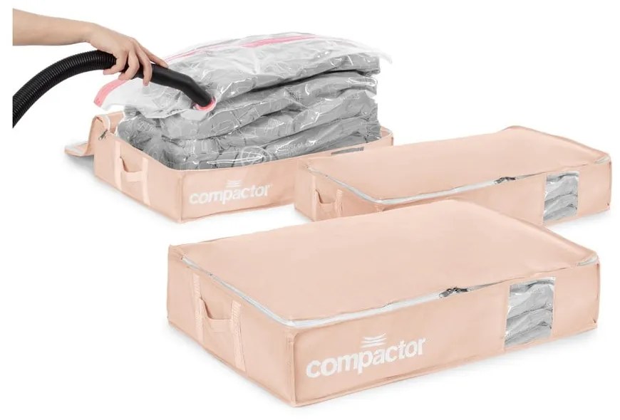 Vakuové plastové úložné boxy pod postel v sadě 3 ks 65x45x15,5 cm Pink Edition – Compactor