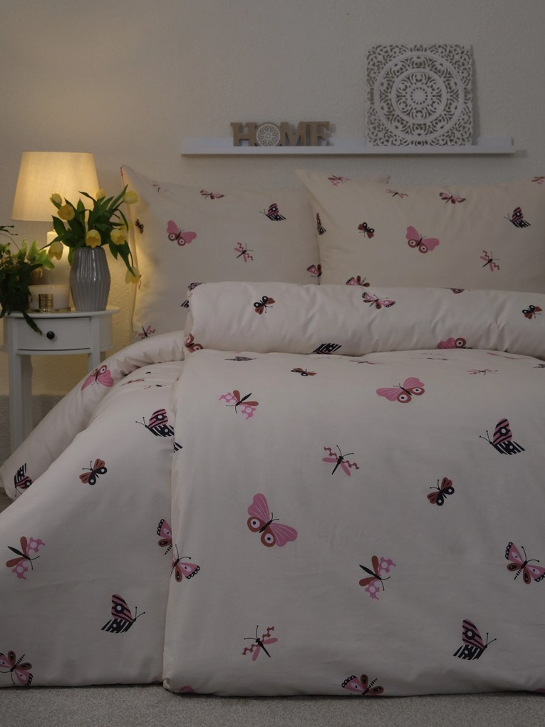 MK Lůžkoviny Bavlněné povlečení Renforcé – Motýlci béžová