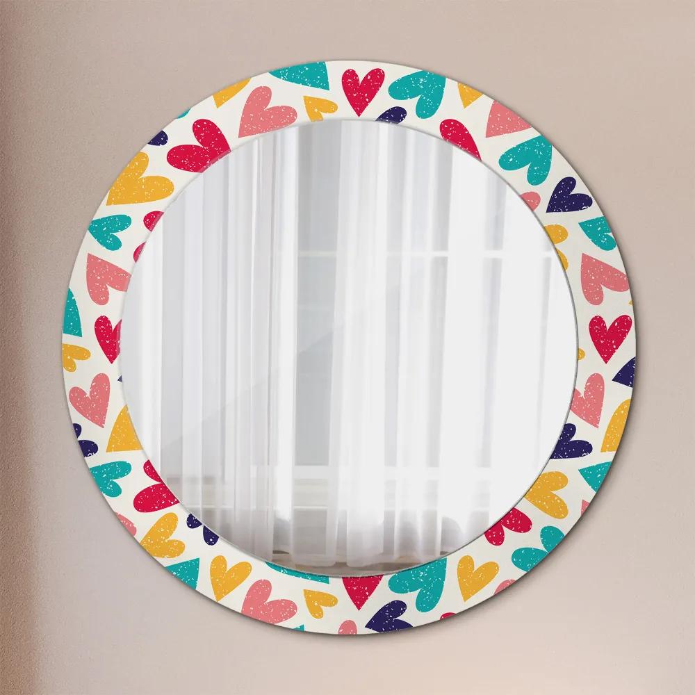 Kulaté dekorativní zrcadlo Barevné srdce fi 70 cm