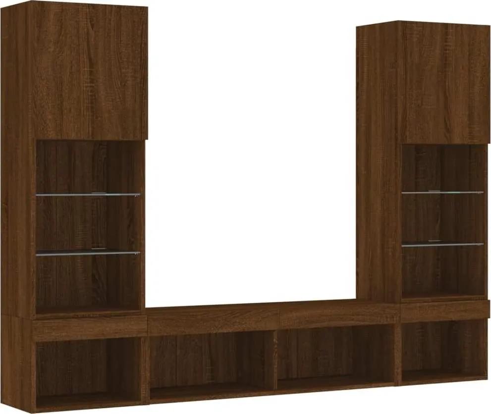 vidaXL 5dílná obývací stěna s LED kompozitní dřevo [3216696] Barva: hnědý dub