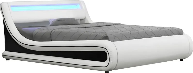 Manželská postel s RGB LED osvětlením, bílá / černá, 180x200, MANILA NEW Kondela 0000242663