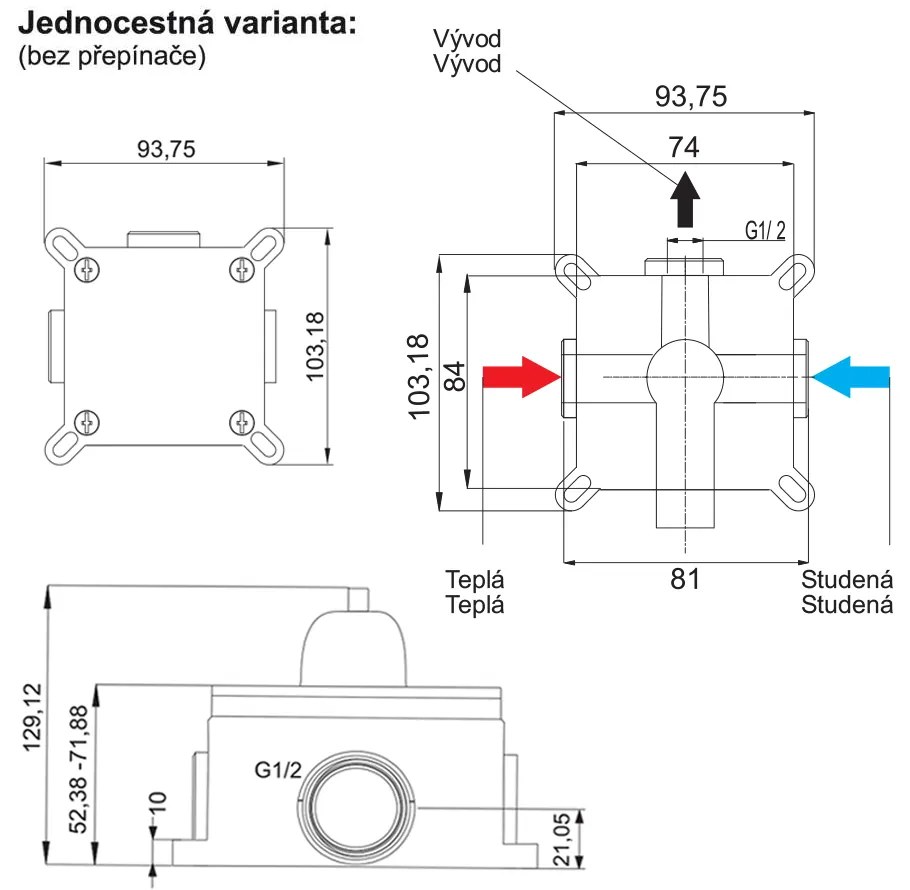 Mereo Eve sprchová podomítková baterie bez přepínače Mbox hranatý kryt mosaz chrom CBV60105C