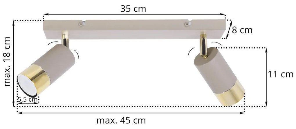 Bodové svítidlo Hugo, 2x béžové/zlaté kovové stínítko, (možnost polohování)