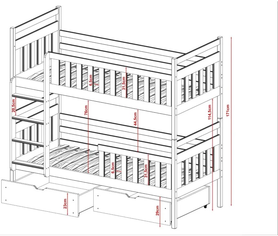Legno Dětská patrová postel Monna šedá Rozměr (cm): 80x160
