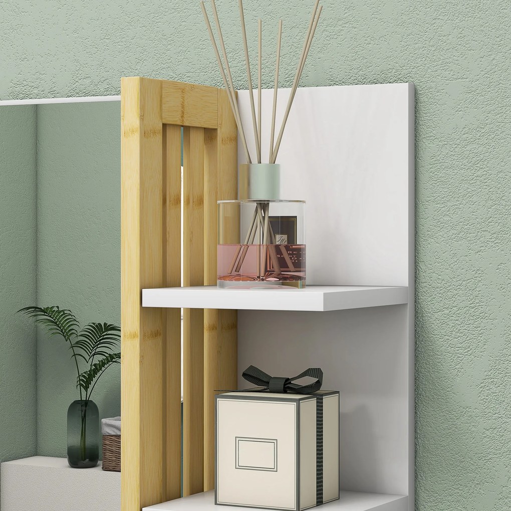 HOMCOM Moderní Zrcadlo do Koupelny Obdélníkové Nástěnné Zrcadlo se 4 Úložnými Policemi pro Makeup 45x15x58.5 cm Bílá