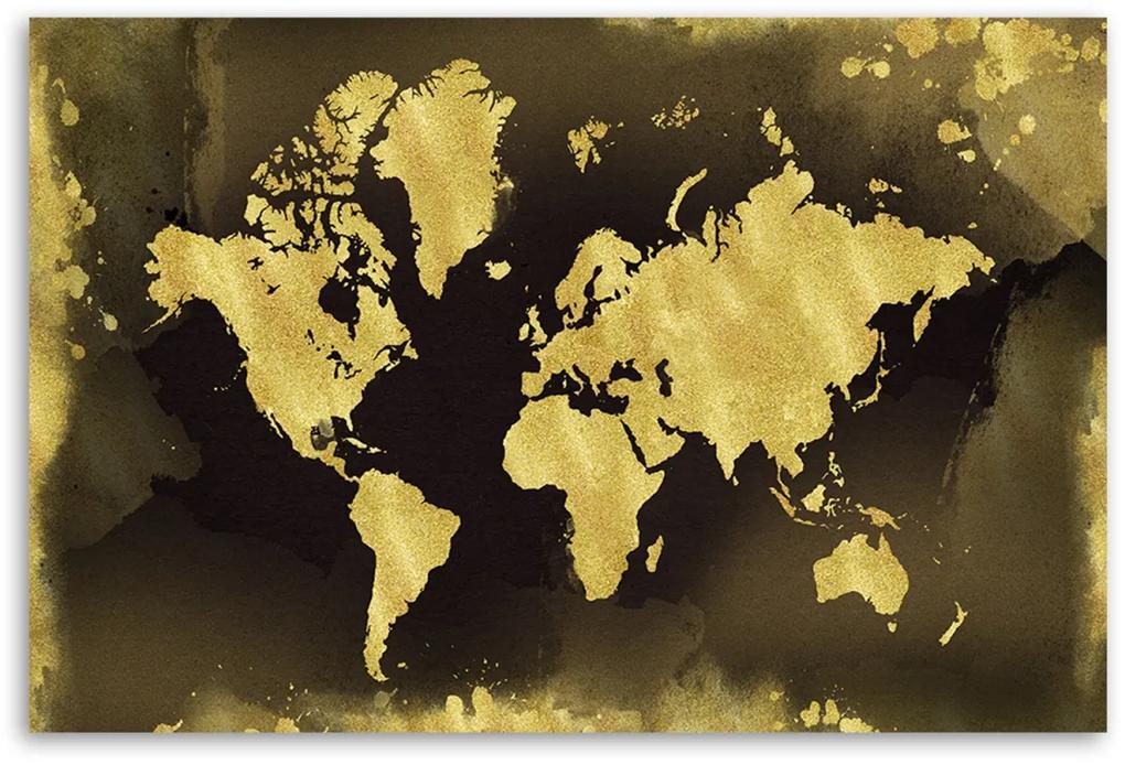 Obraz na plátně, Zlaté kontinenty Vintage - 100x70 cm