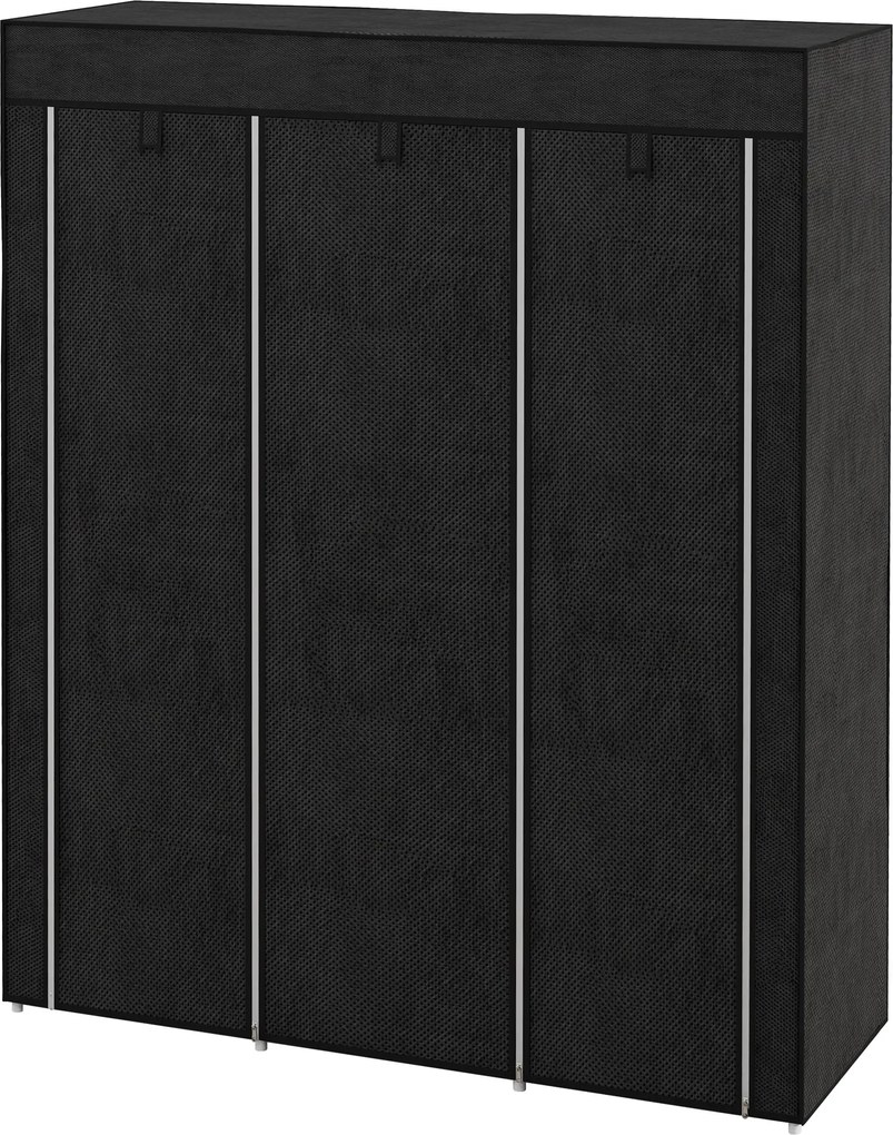 HOMCOM Textilní Skříň, Činžovní Skříň s Visící Tyčí, 8 Polic, Skládací Skříň, Černá, 125 x 43 x 162,5 cm | Aosom