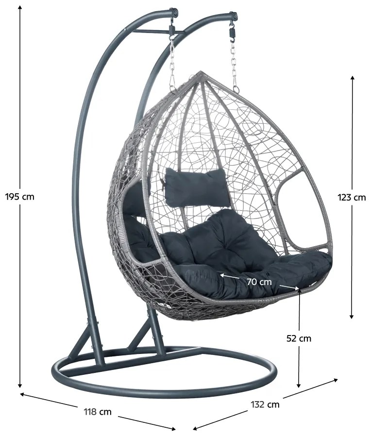 Kondela Závěsné dvojkřeslo, šedá, DELIA