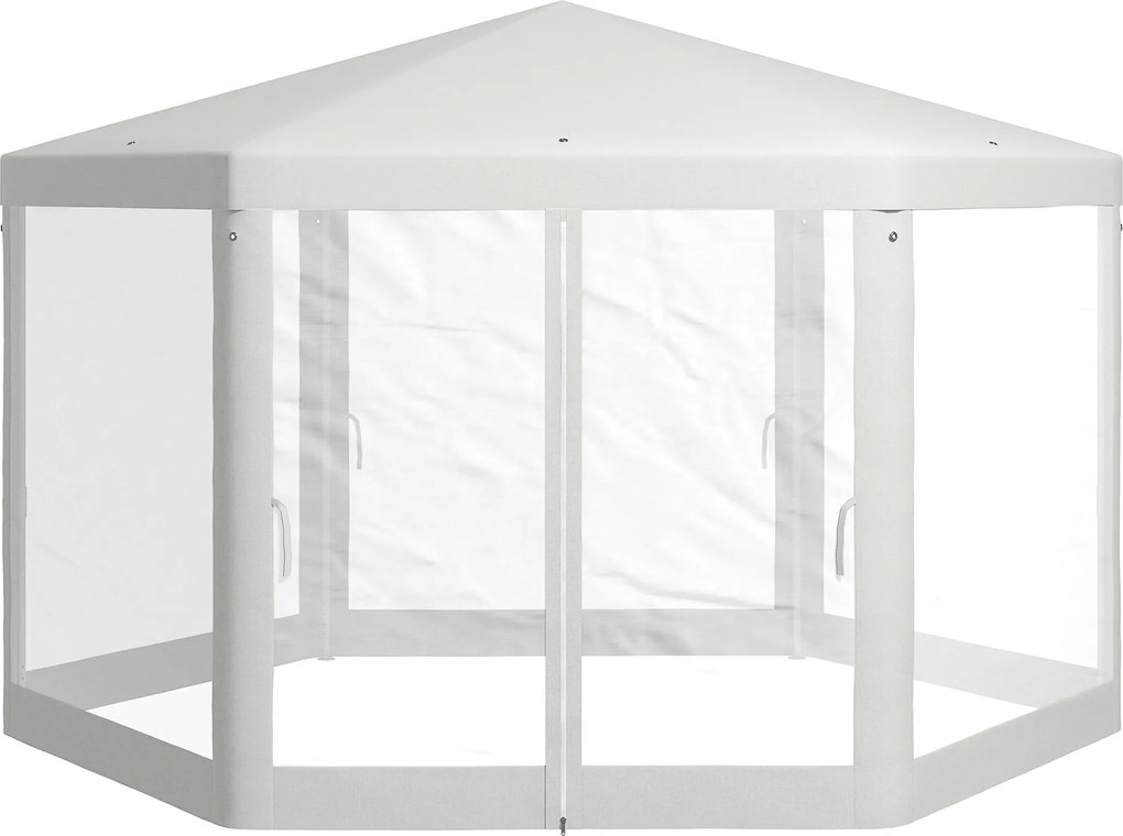 Outsunny Pavilon 4x3m Hexagonální Voděodolný Stabilní Zimní Pavilon s Moskytiérou a 6 Bočními Panely pro Zahradní Akce, Krémová | Aosom