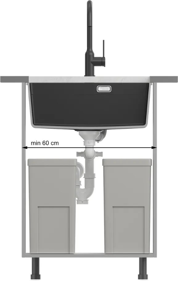 QUADRON Černý kuchyňský granitový dřez Logan 100, jednokomorový k instalaci pod kuchyňskou desku