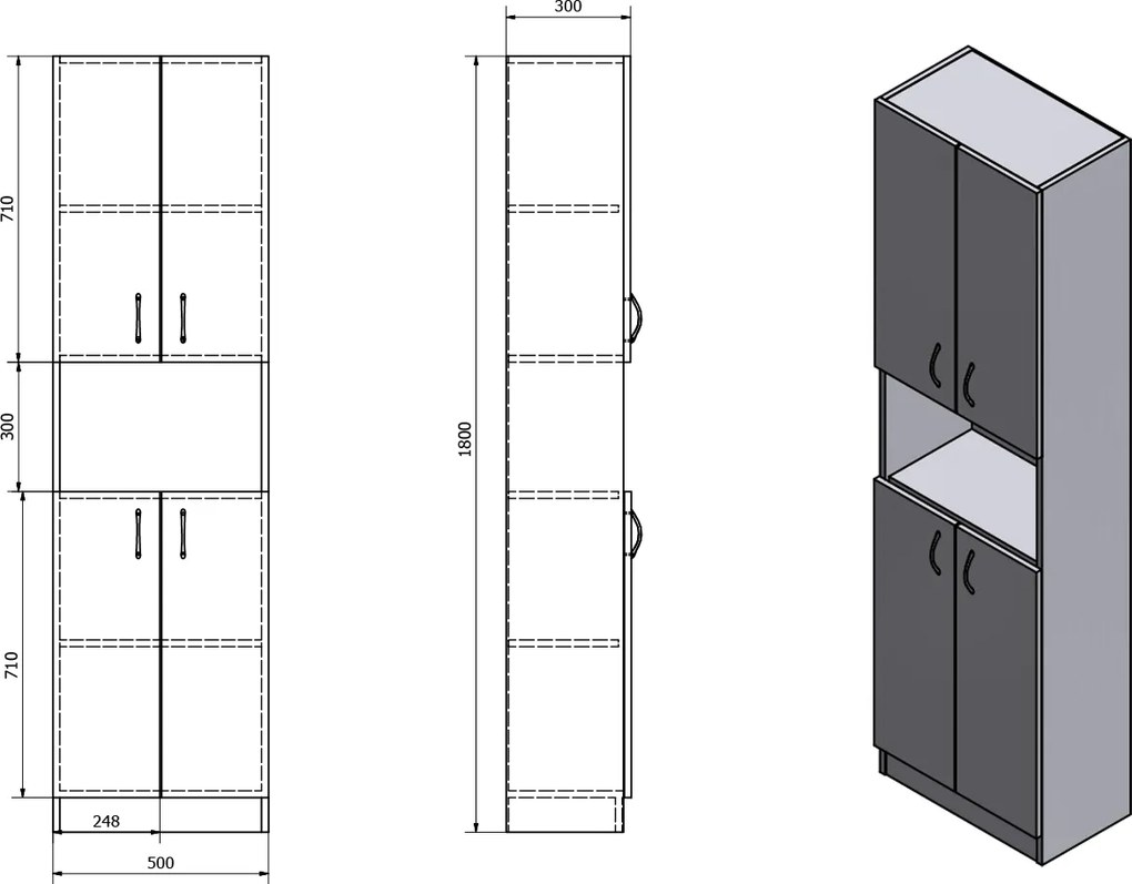 Aqualine, SIMPLEX ECO vysoká skříňka 50x180x30cm, SIME520