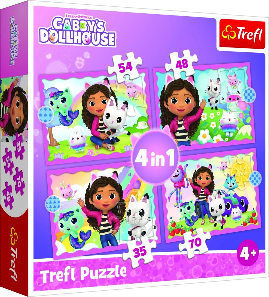 Trefl Puzzle 4v1 Gabbyina dobrodružství/Gabby´s Dollhouse  28,5x20,5cm v krabici 28x28x6cm