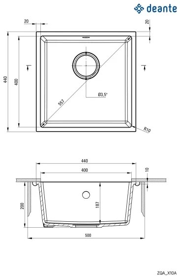 Deante ZQA_N10A - Kuchyňský dřez CORDA 44x44 cm granit/černá