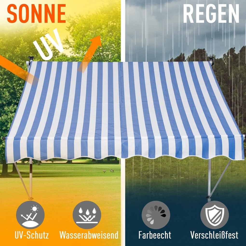 Clamové markýzy Outsunny s ručním křivkou, výškově nastavitelné kloubové rameno, odolné proti špíně, weather-resistant balkonové markýzy, 150 cm širo…