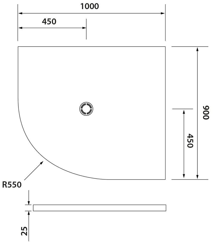 Polysan FLEXIA vanička z litého mramoru čtvrtkruh, 100x90x2,5 cm, R550, pravá, 91331