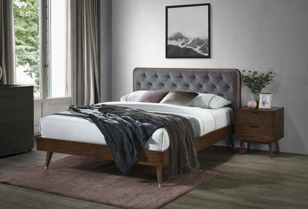 Čalouněná postel CHARLEY 200x160 cm - šedá/ořech