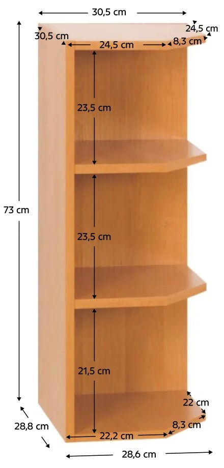 Kuchyňská skříňka horní, olše, pravá, LORA MDF NEW KLASIK W30N