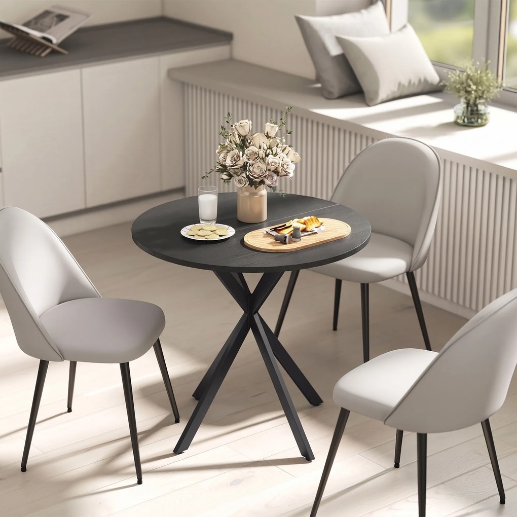 HOMCOM kulatý jídelní stůl 80 cm, industriální s křížovými ocelovými nohami, pro 2 osoby, černý