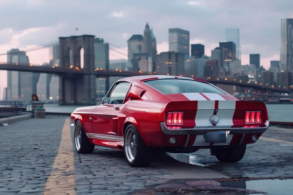 Obraz Mustang s panoramatem New Yorku