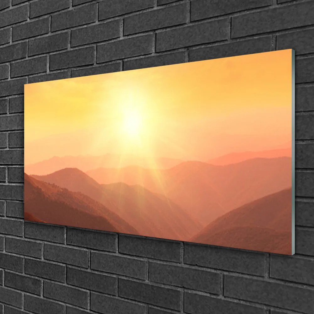 Obraz na skle Slunce Hory Krajina 125x50 cm