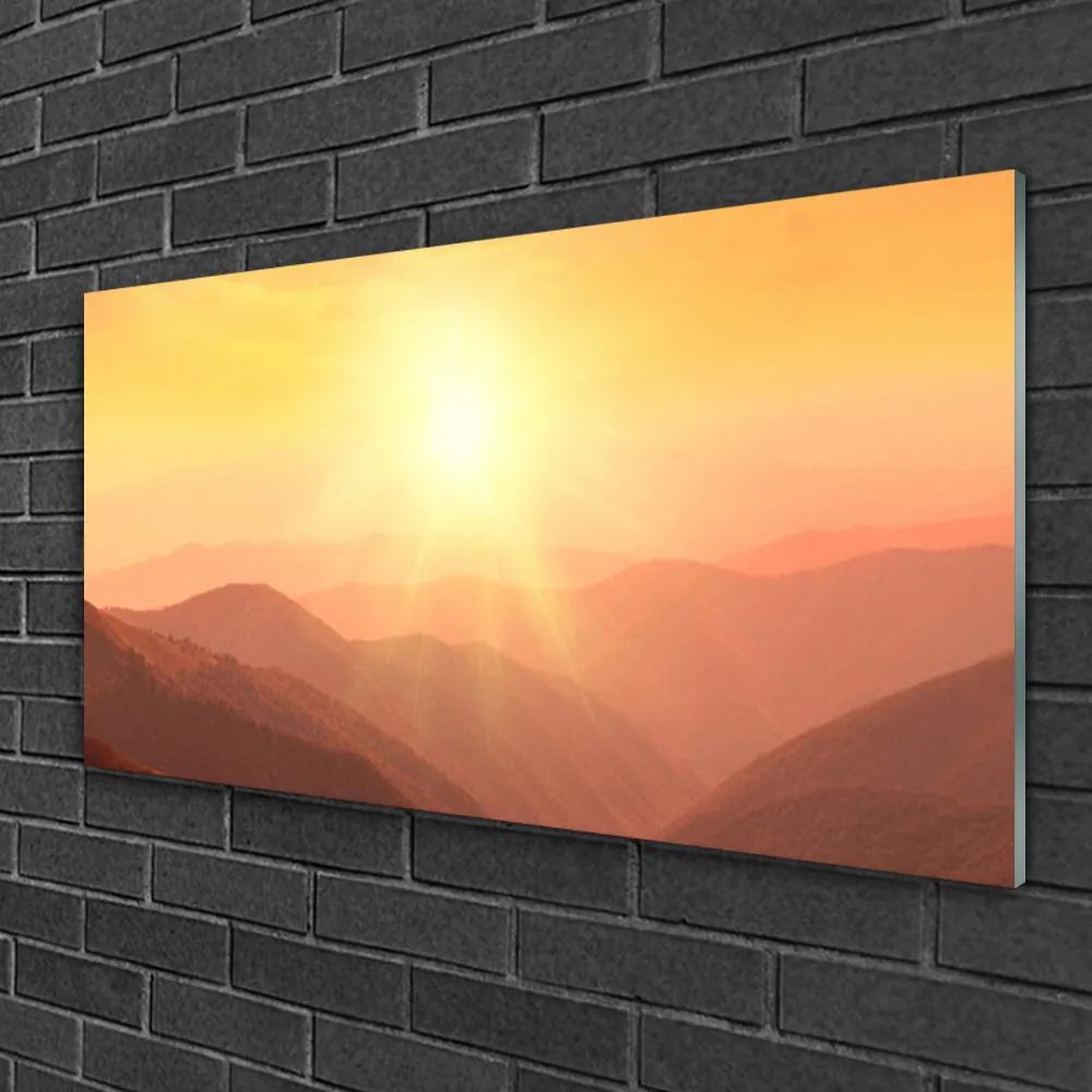 Obraz na skle Slunce Hory Krajina 140x70 cm