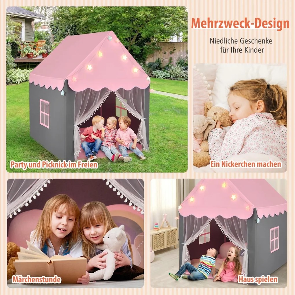 Costway Dětský stan na hraní Dětský domeček na hraní s hvězdnými světly Růžová +