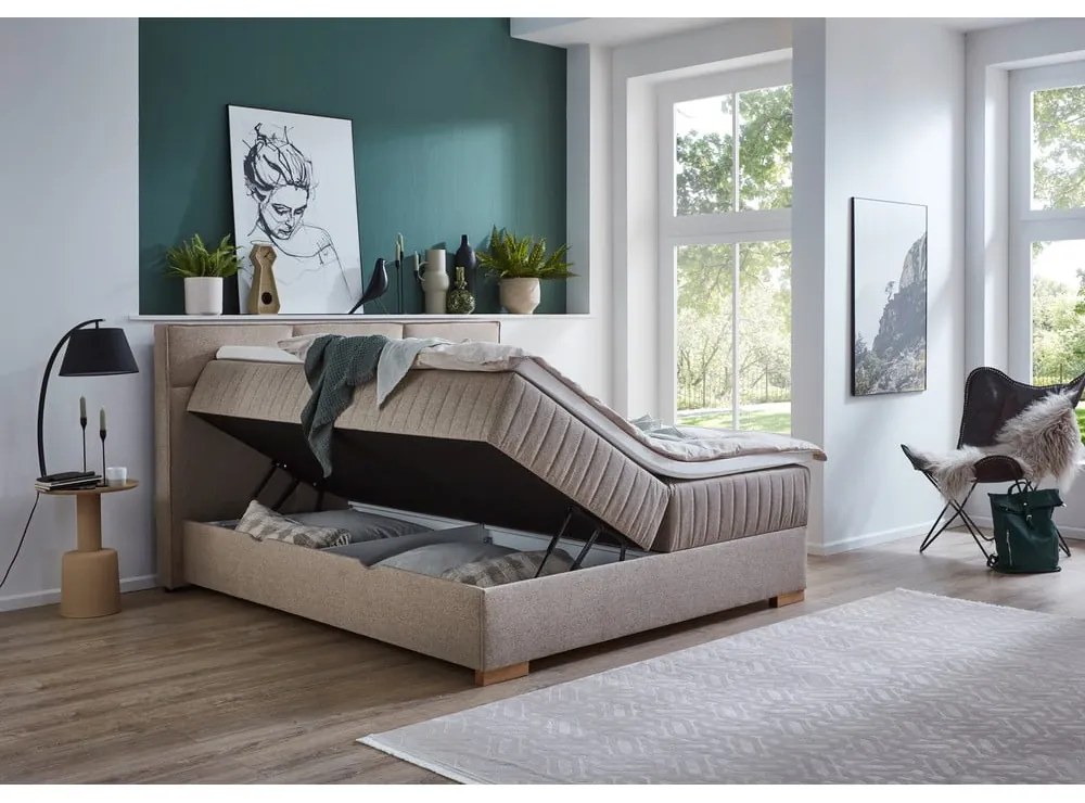 Béžová boxspring postel s úložným prostorem 180x200 cm Tambo – Meise Möbel