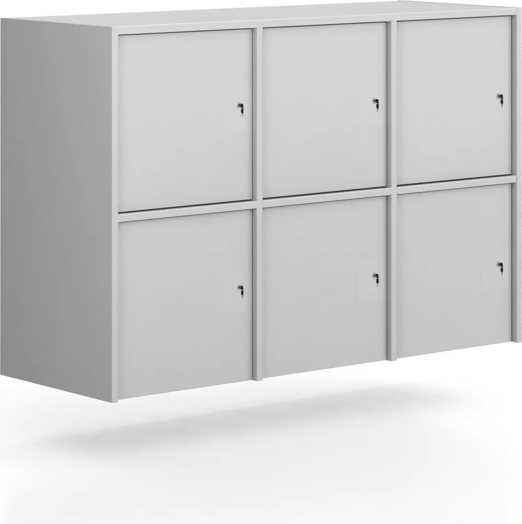 Nástavba pro skříně FRAME, 6x dveře, 1299 x 450 x 854 mm, cylindrický zámek, šedá