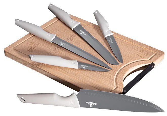 6dílná sada kuchyňských nerezových nožů s deskou na krájení MATT GREY 20733