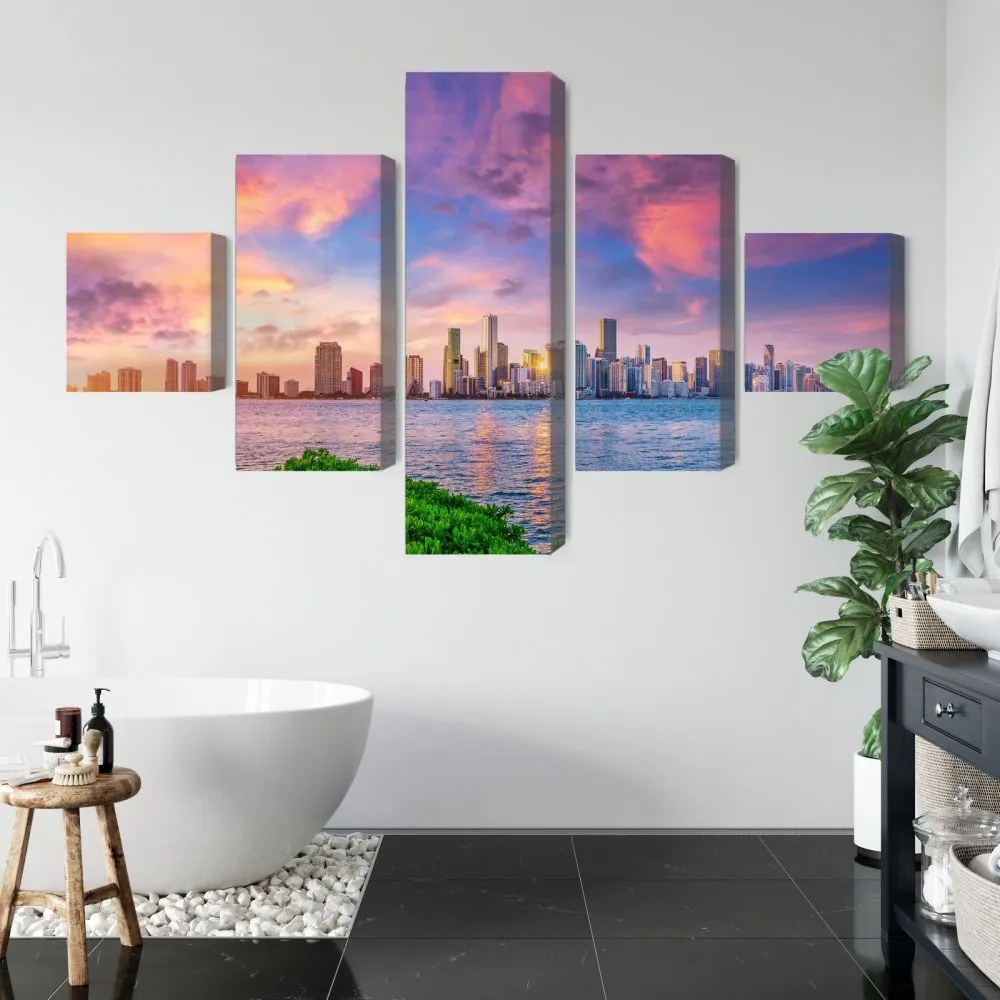 Vícedílný obraz Panorama Miami Při Západu Slunce Nedostatek Nedostatek Plátno Canvas 250x150